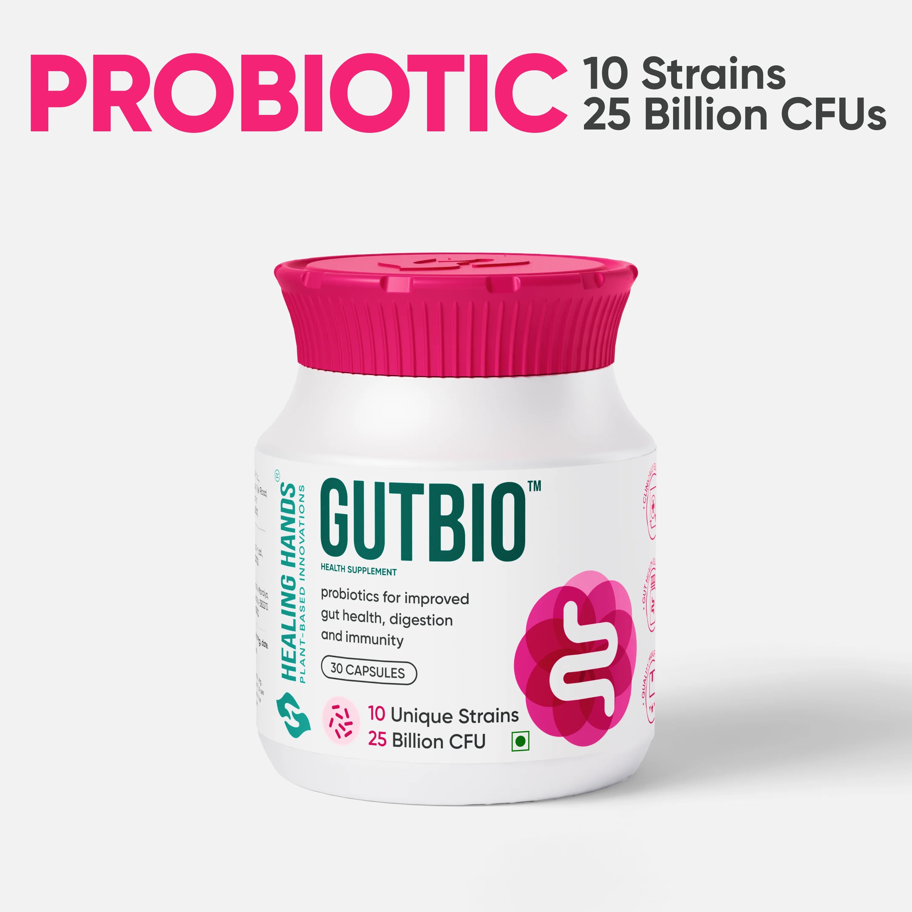 GutBio Probiotics for Good Gut I 30 Caps I 10 Strains 25 Bn CFU
